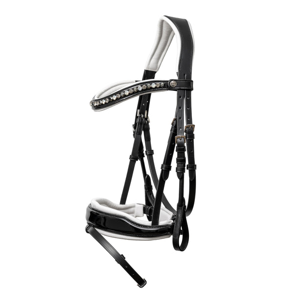 ️ Mont Blanc Black Patent Leather Snaffle Bridle With White Padding ...